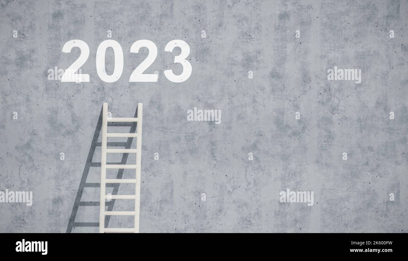 happy new year 2023. white ladder and aiming high to 2023 year with ...