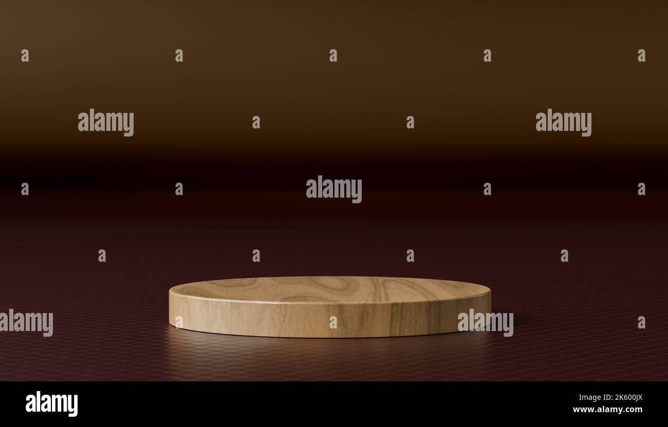 Natural wood podium on brown background with shadow. Showcase for ...