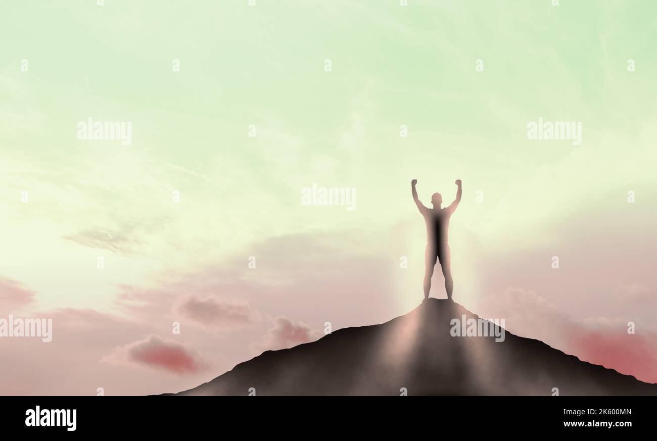 Silhouette man Standing Against sunset or surise sky. success ...