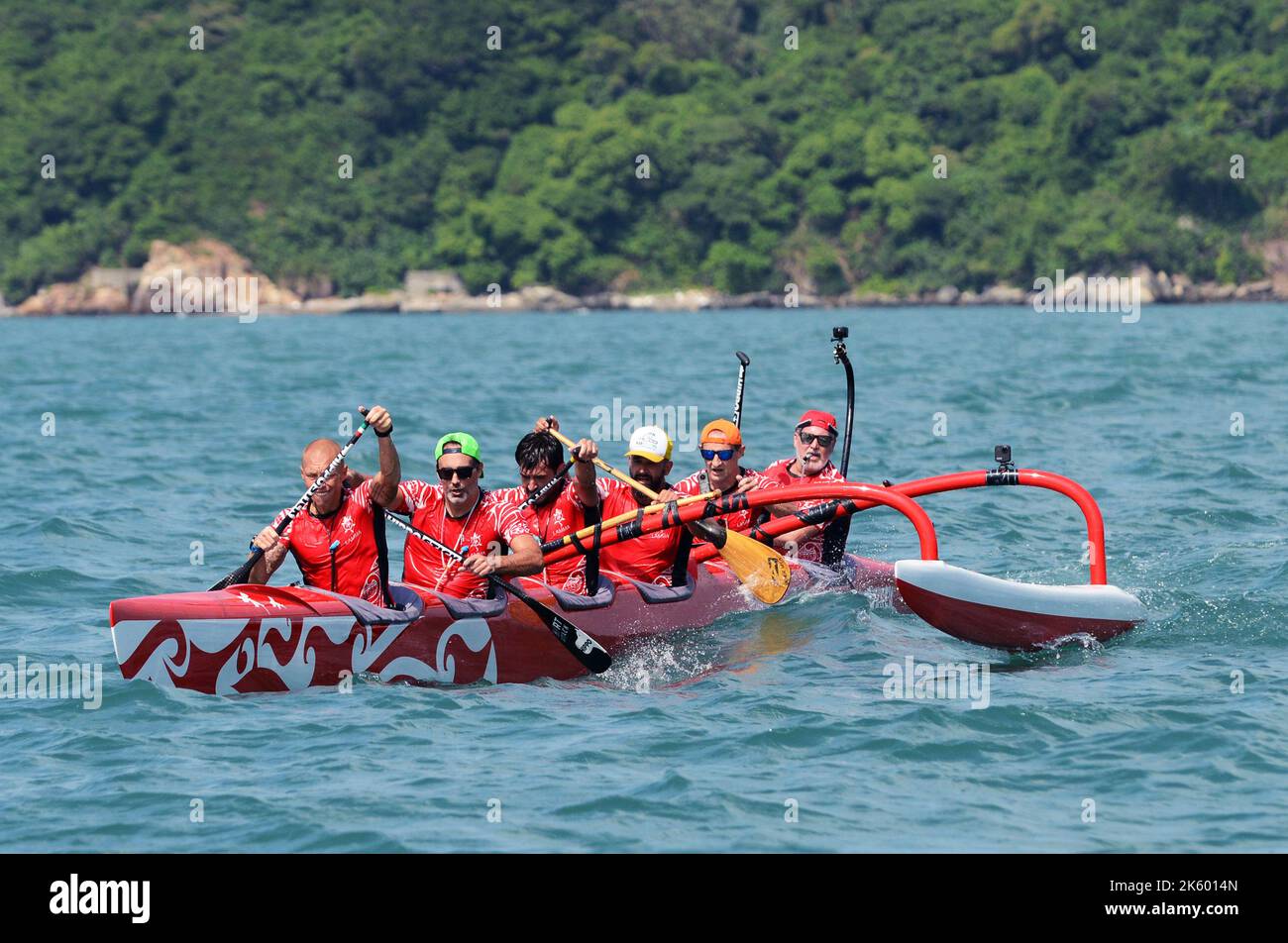 Outriggers participating in a competition around Lamma Island in Hong ...