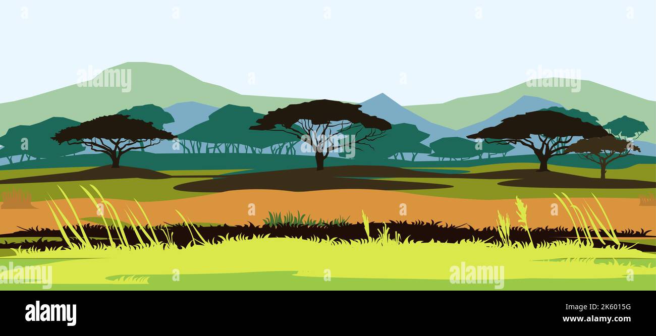 African savannah landscape. Silhouette picture. Africa acacia tree ...