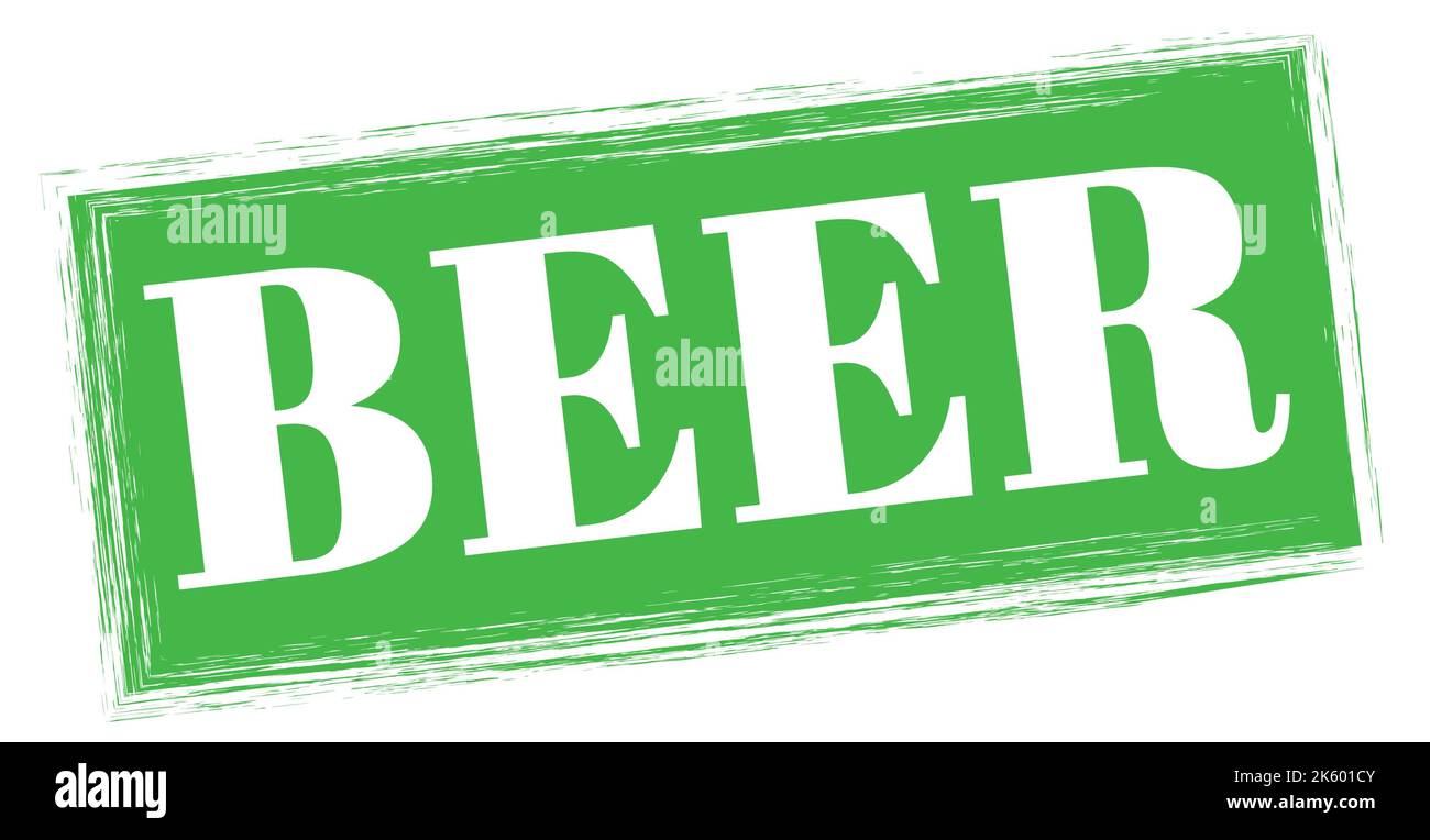 BEER text written on green rectangle stamp sign Stock Photo - Alamy