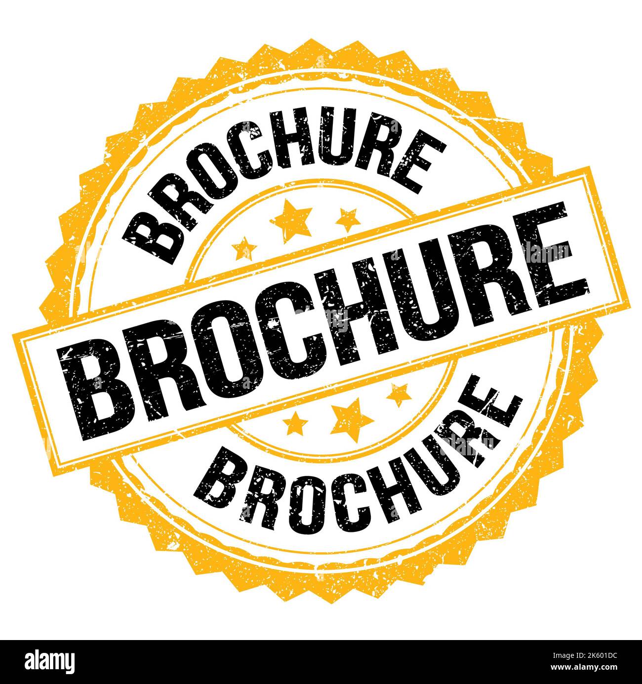 BROCHURE text written on yellow-black round stamp sign Stock Photo - Alamy