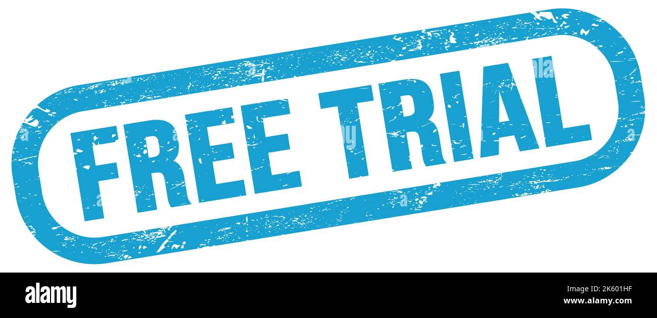 FREE TRIAL, text on blue rectangle stamp sign Stock Photo - Alamy