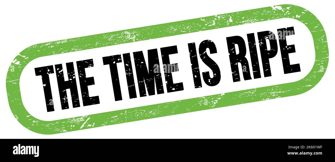THE TIME IS RIPE, text on green-black rectangle stamp sign Stock Photo ...