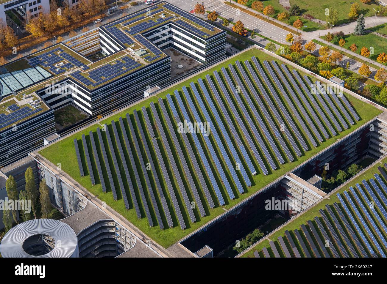 Munich, Germany. 10th Oct, 2022. Solar arrays are seen on an office ...