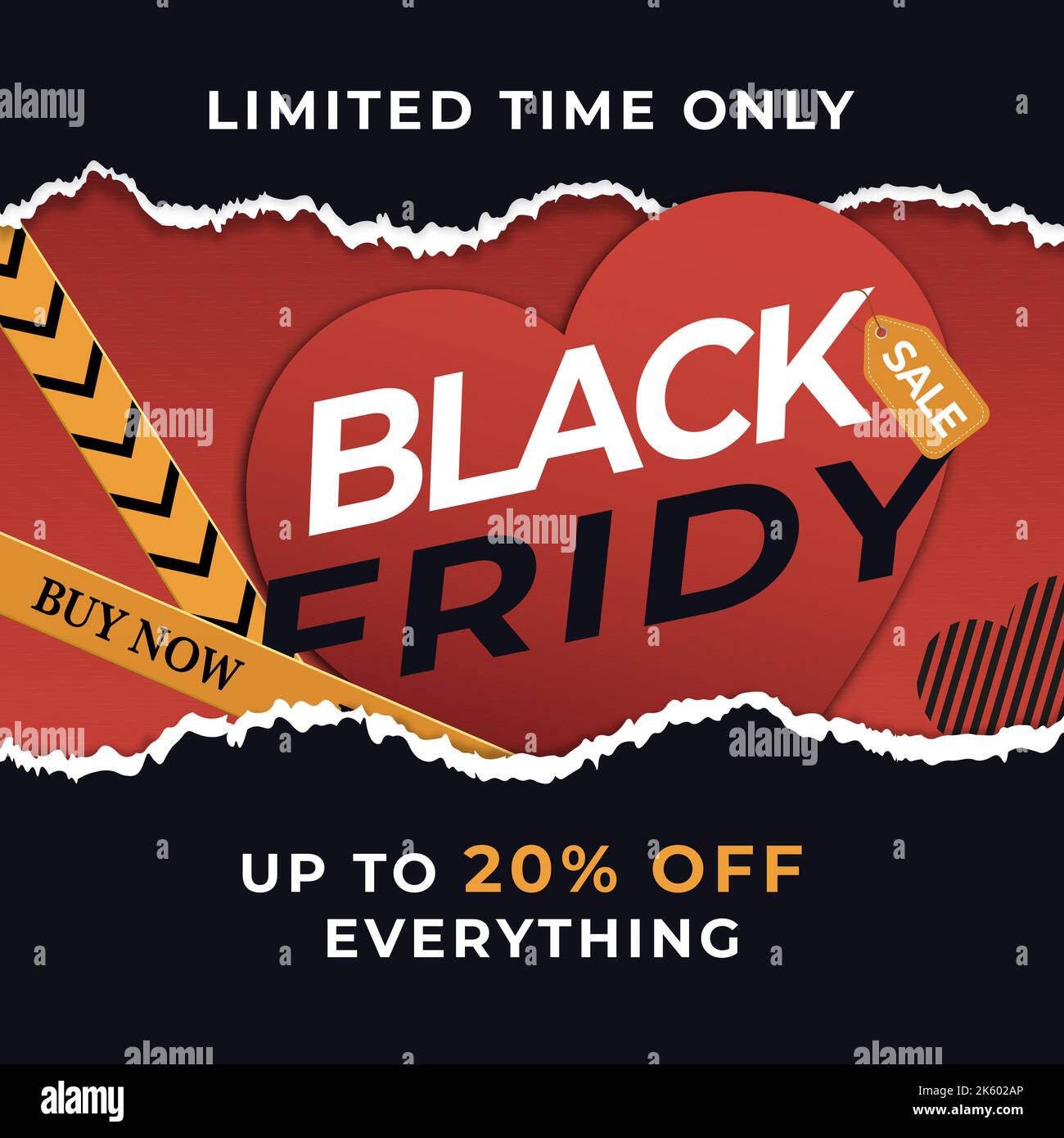 Gradient black friday square banner template with torn edges and heart ...