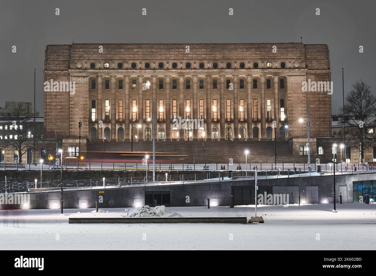 The Parliament building during the snowy winter in Helsinki Stock Photo ...