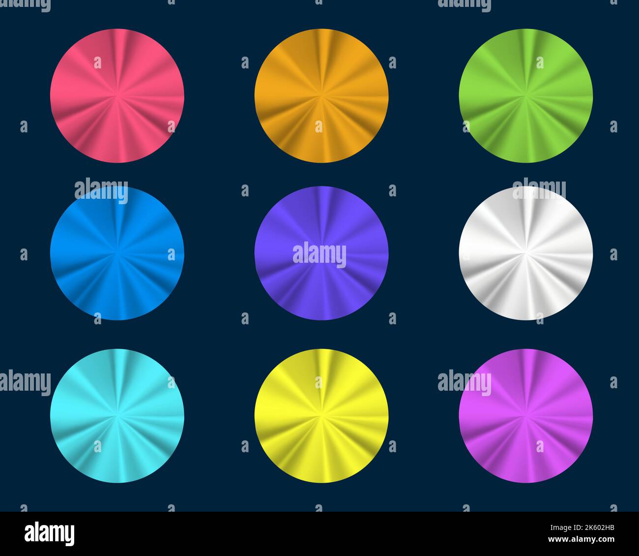 Multi colored metal radial gradient set. Round foil stickers. Circular ...
