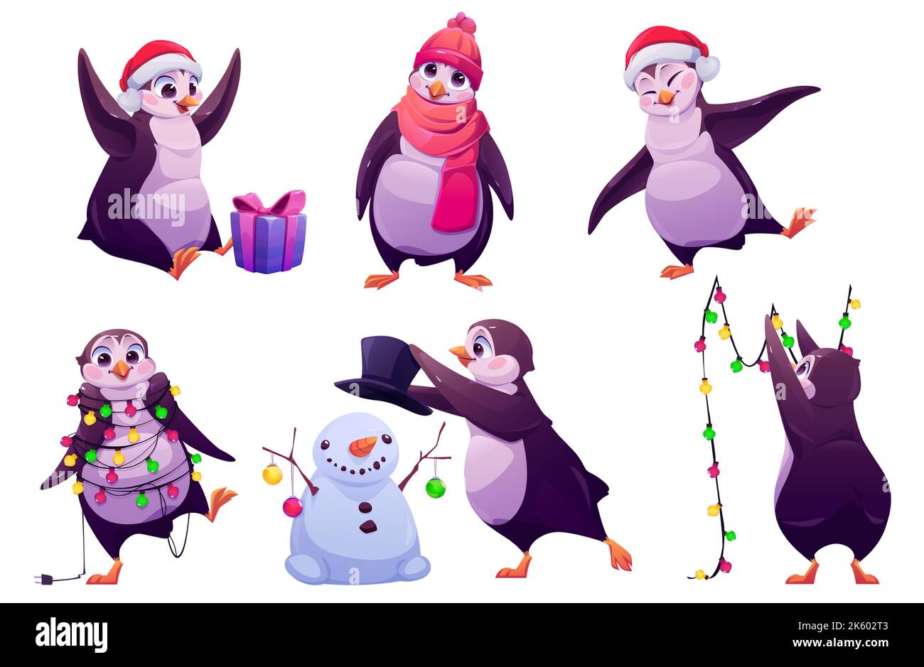 Cute penguin character celebrate winter holidays, Christmas or New Year ...