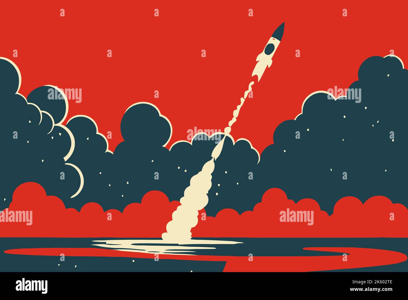 A digital vector illustration of rocket launching and steam trail Stock ...