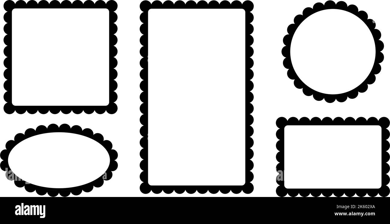 Circle and square scalloped frames. Scalloped edge rectangle and ellipse shapes. Simple label ...