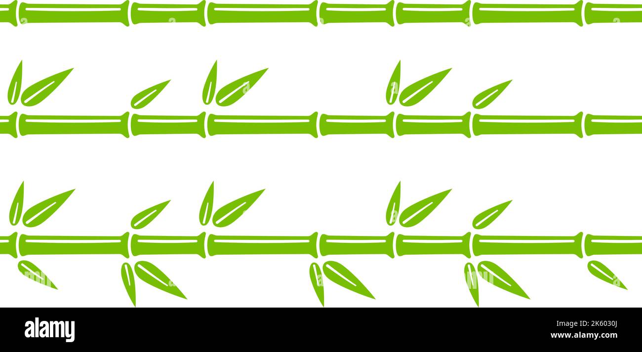 Green bamboo trunk seamless lines. Bamboo branch border with leaves. Vector illustration ...