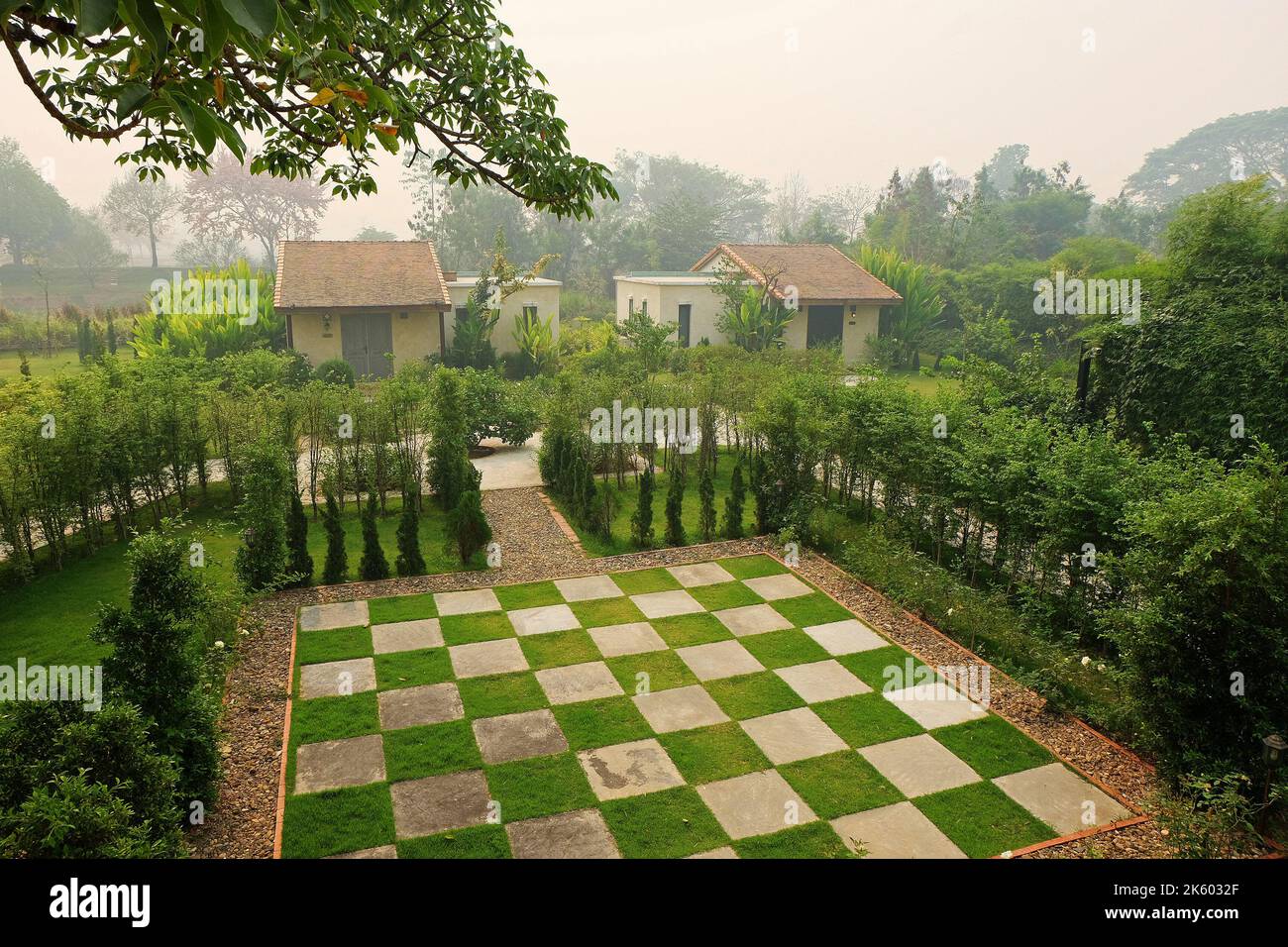 Exterior terrace design and patio architecture at natural resort hotel ...