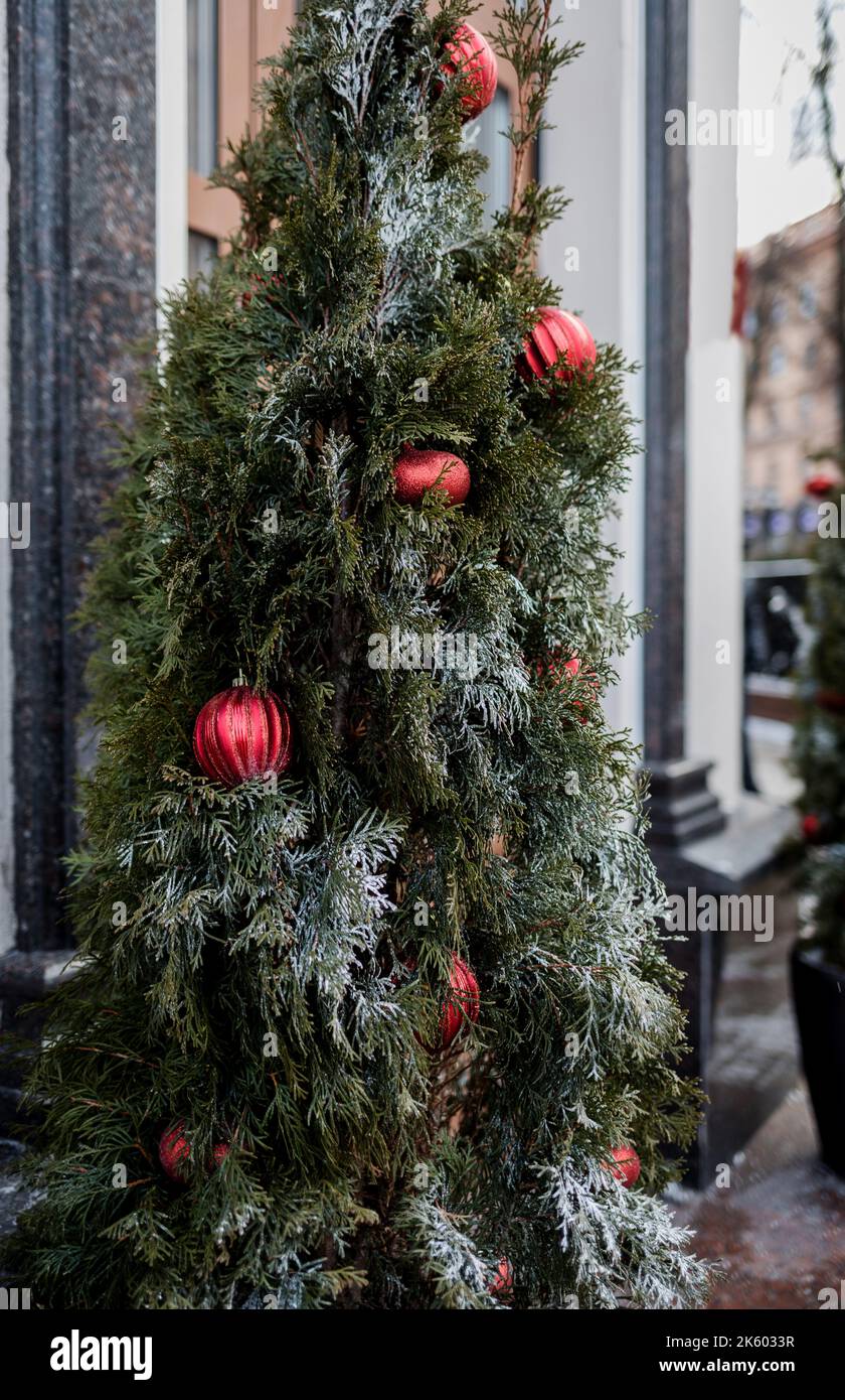 Closeup of Decorative Christmas-tree in street Stock Photo - Alamy