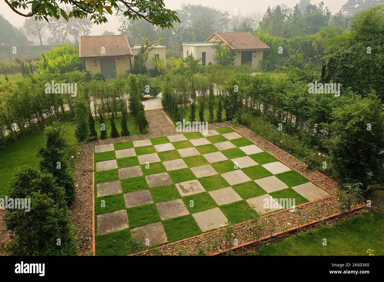 Exterior terrace design and patio architecture at natural resort hotel ...