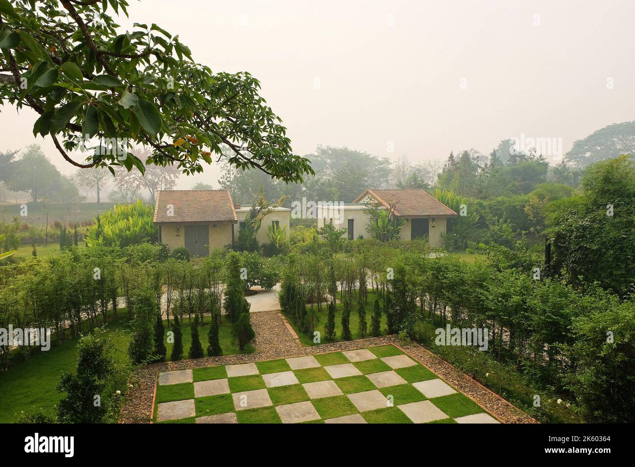 Exterior terrace design and patio architecture at natural resort hotel ...