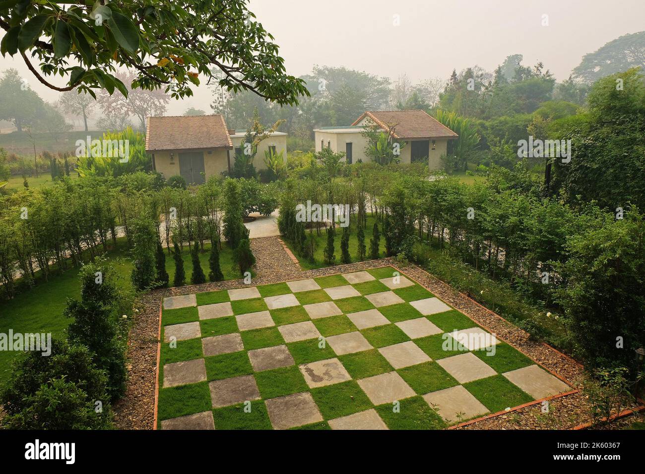 Exterior terrace design and patio architecture at natural resort hotel ...