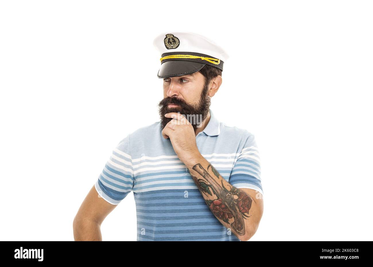 Man bearded captain sailor uniform marine cruise, tourism concept Stock ...