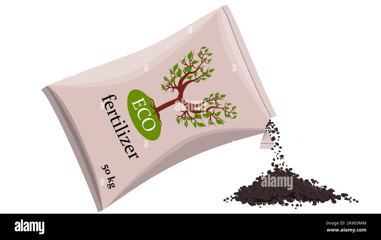 Fertilizers from bag poured into pile, isolated on white background ...