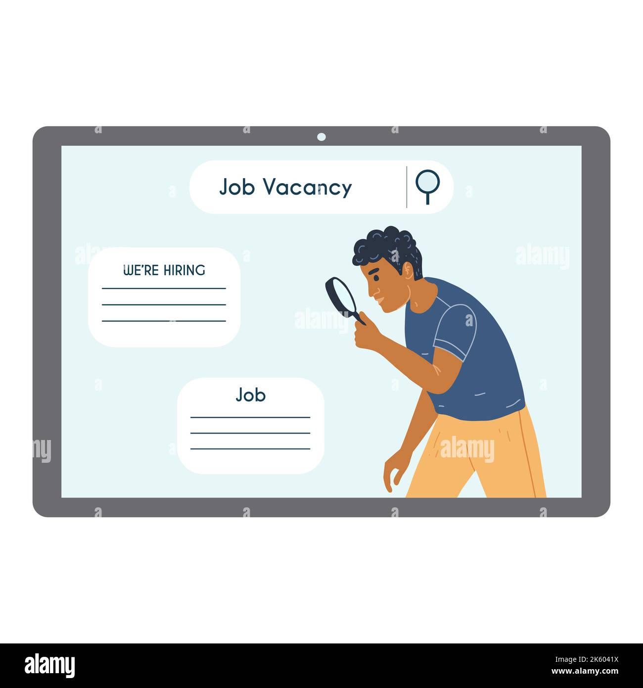 Black man search vacancy with magnifying glass on the screen of mobile ...