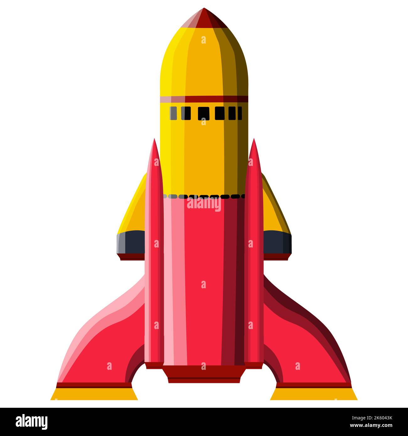 Cartoon space rocket with yellow and red body, with massive racks ...