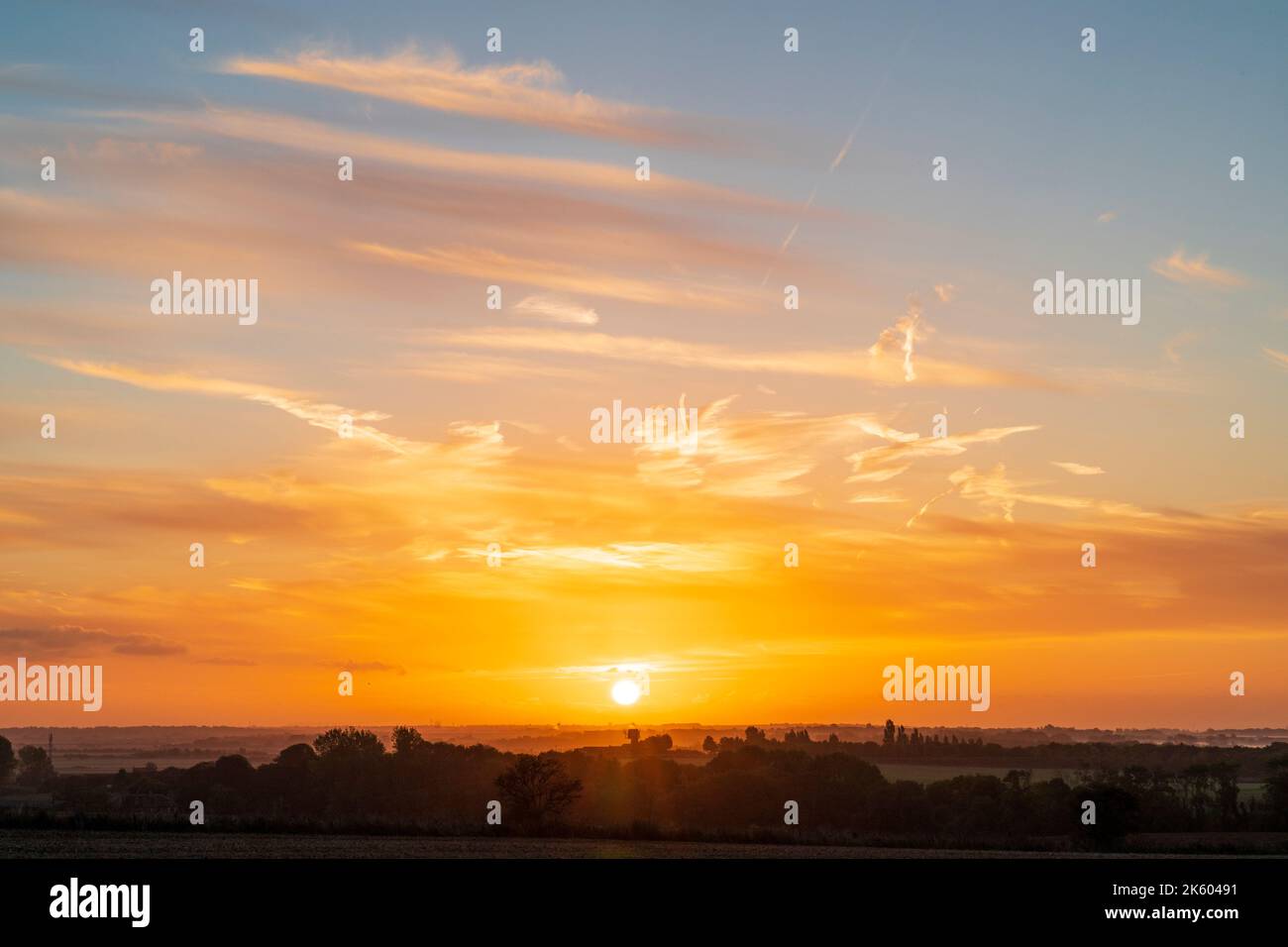 Sunrise over the Kent landscape looking towards the Isle of Thanet ...