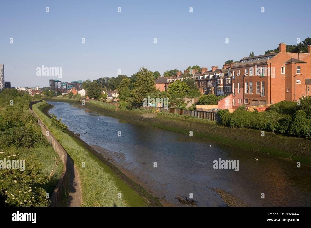 tidal river Orwell with its reinforced banks in Ipswich Suffolk England ...