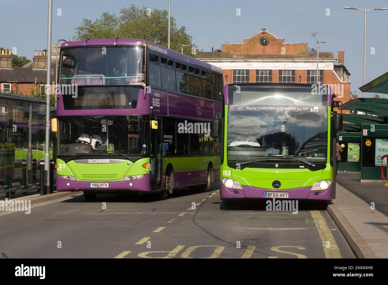 moving and stationary buses at Tower Ramparts bus station in Ipswich ...