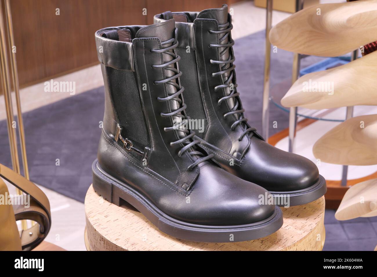 BOOTS ON DISPLAY AT SALVATORE FERRAGAMO FASHION BOUTIQUE Stock Photo ...