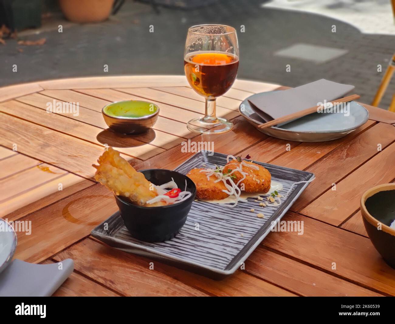 Philippine and japanese food in a fusion restaurant of Madrid Stock ...