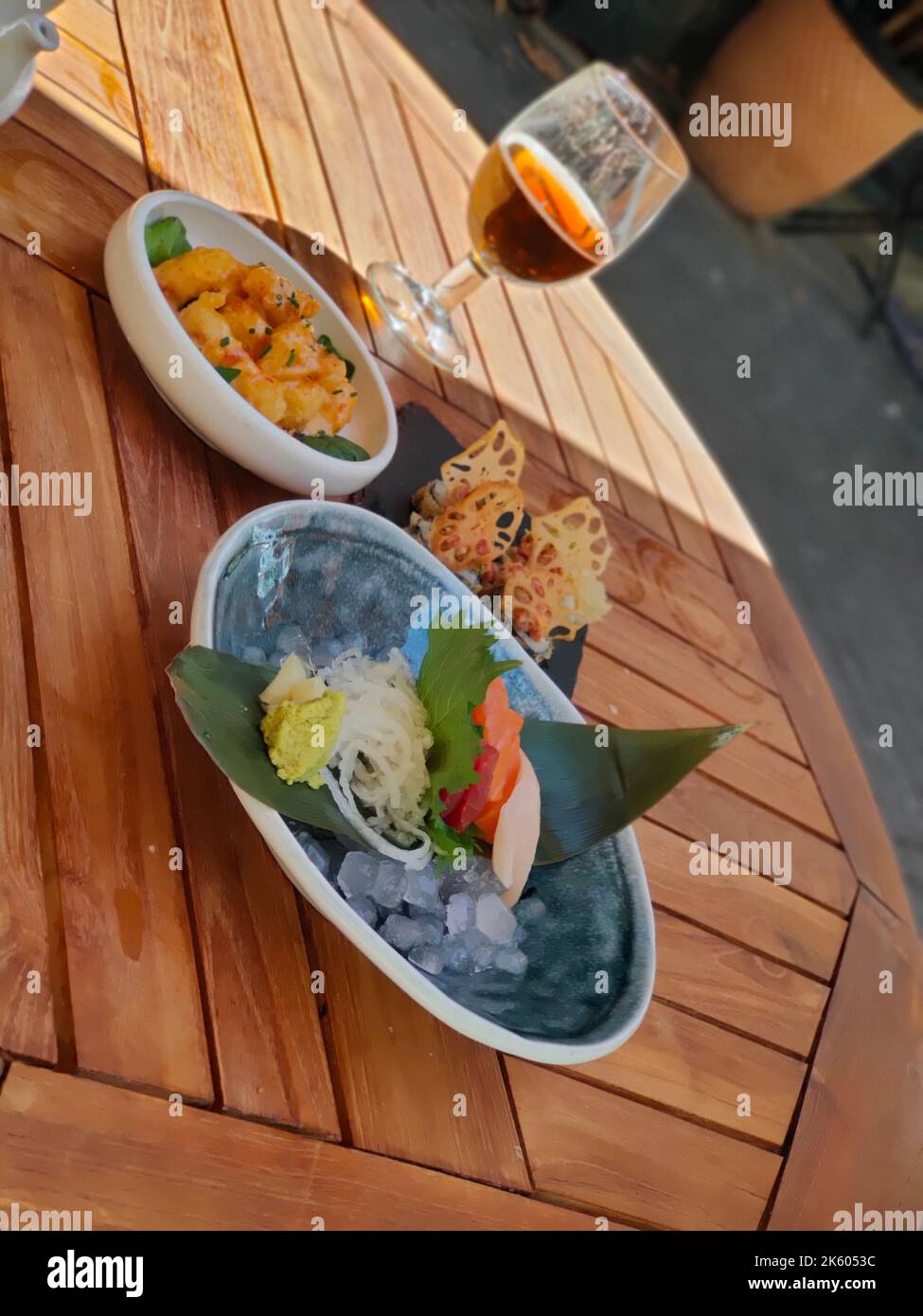 Philippine and japanese food in a fusion restaurant of Madrid Stock ...