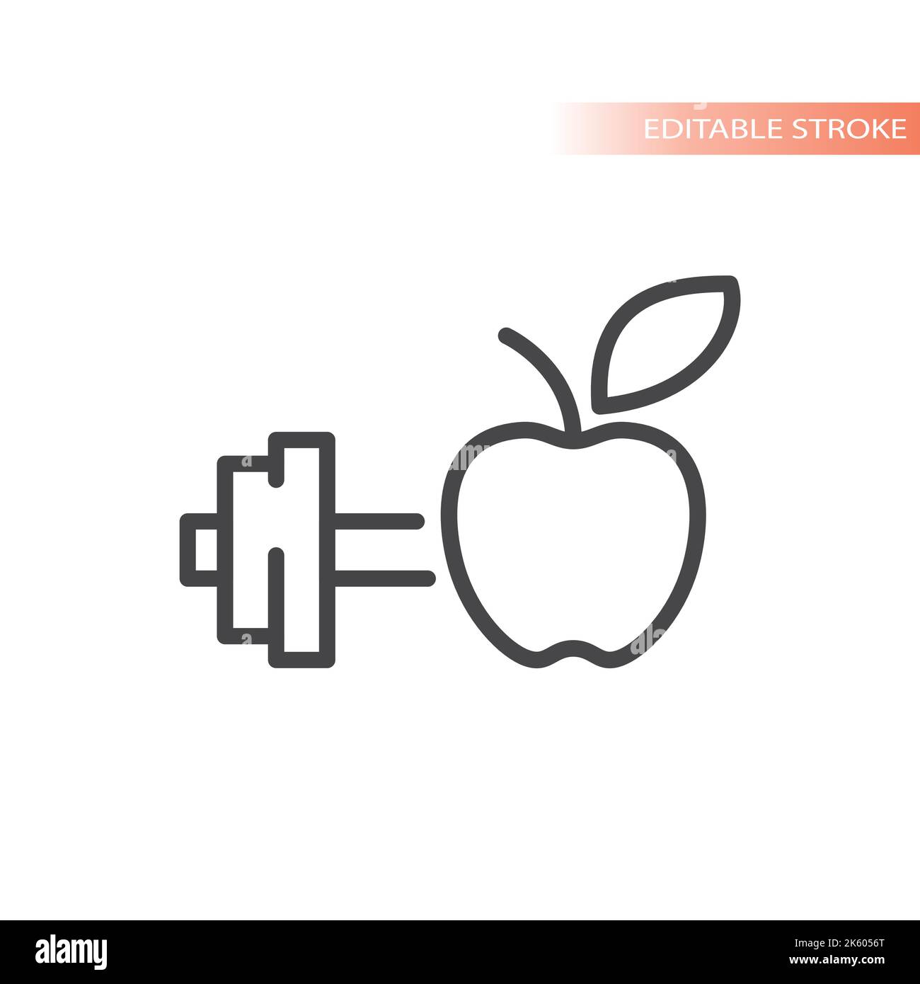Dumbbell and apple line vector icon. Healthy eating and workout ...