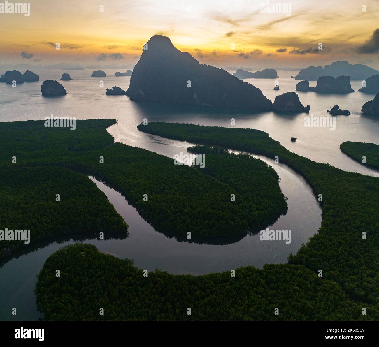 Aerial view of Samet Nangshe Viewpoint at sunset during rainy season ...