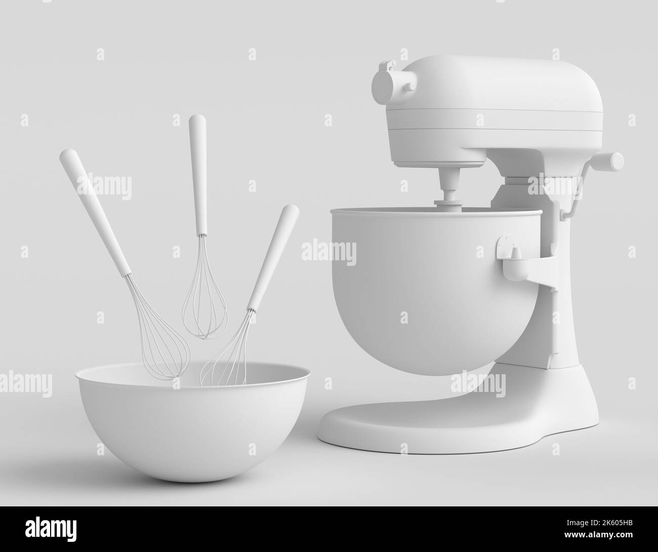 Mixer and metal bowl with kitchen utensil for preparation of dough on ...