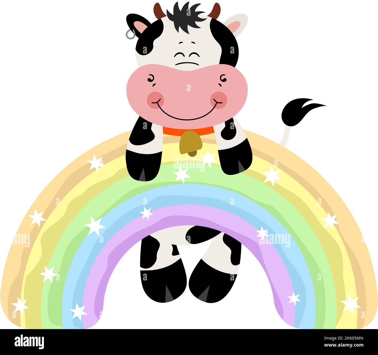 Cute cow hanging on magic rainbow Stock Photo - Alamy