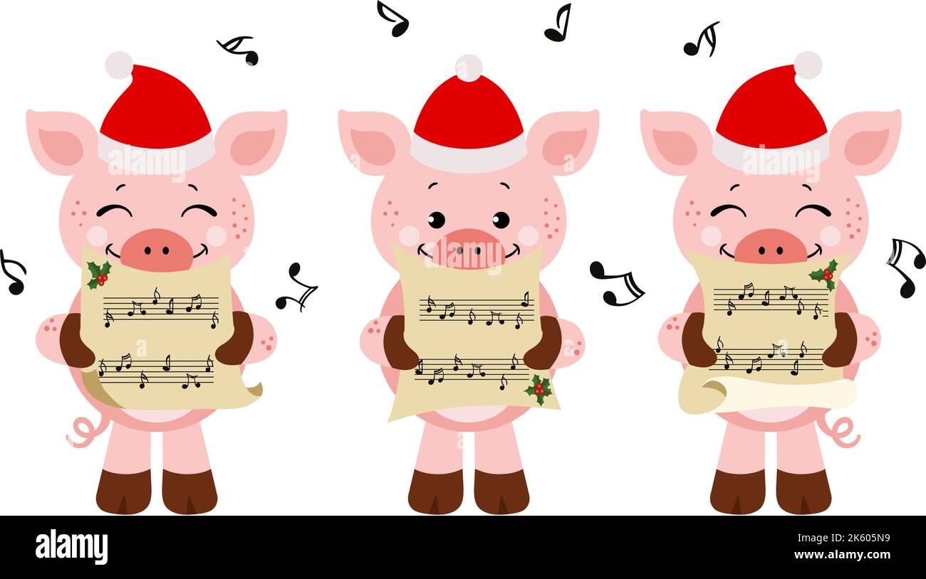 Group of cute pigs chorus singing Christmas songs Stock Photo - Alamy