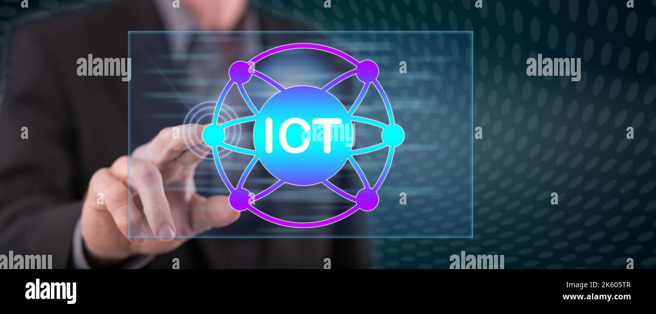 Man touching an ict concept on a touch screen with his finger Stock ...