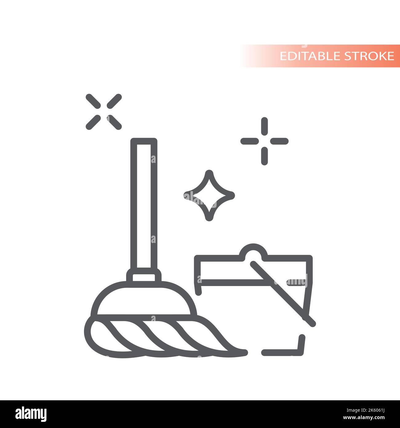 Mop and bucket line vector icon. Clean and cleaning outlined symbol ...