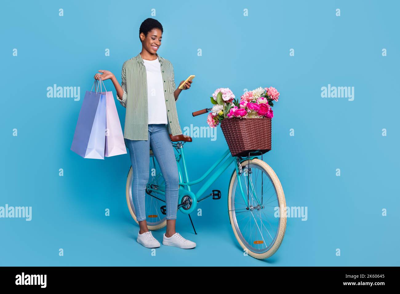 Photo of pretty cute short hair human wear striped shirt chatting ...