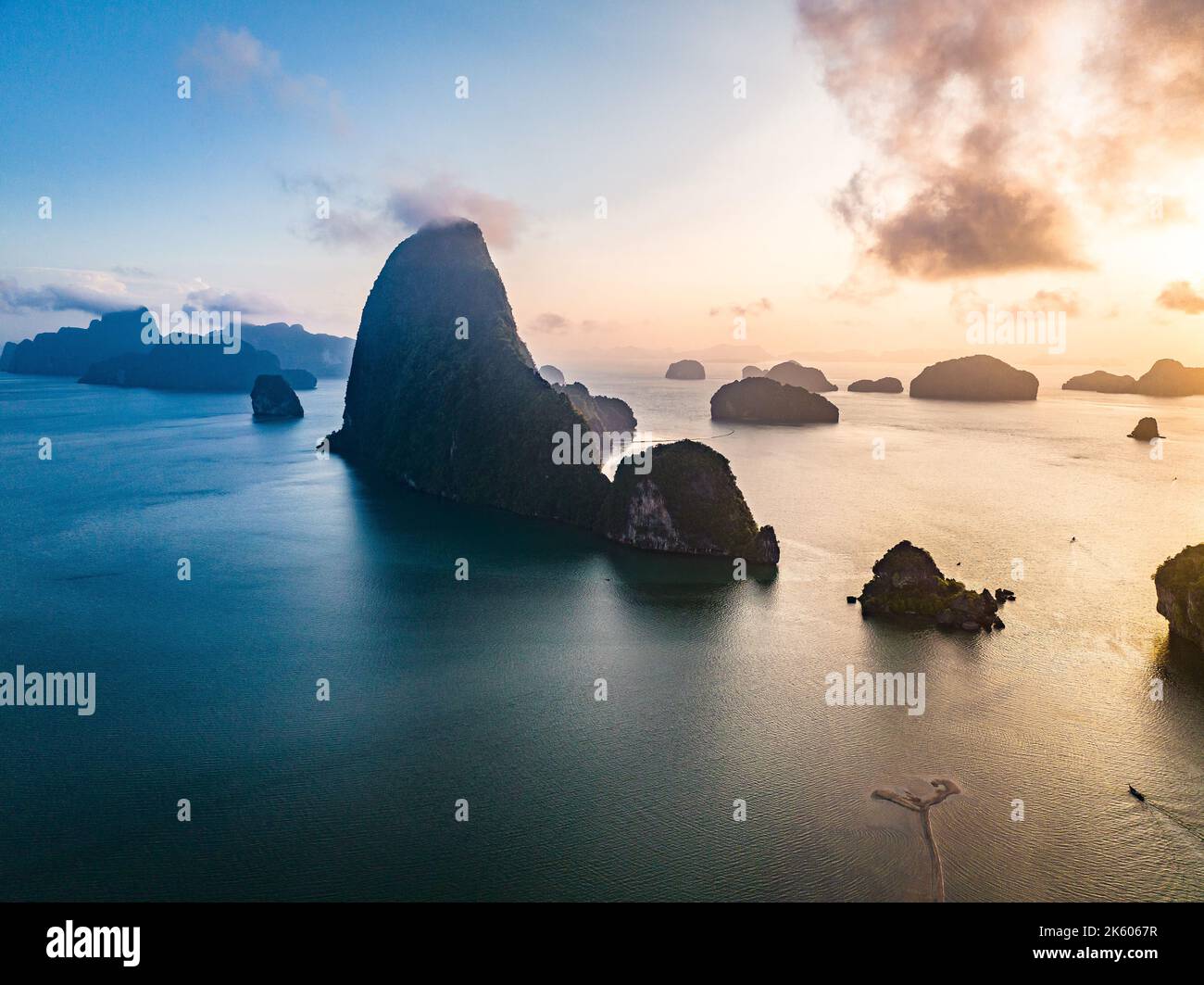 Aerial view of Samet Nangshe Viewpoint at sunset during rainy season ...