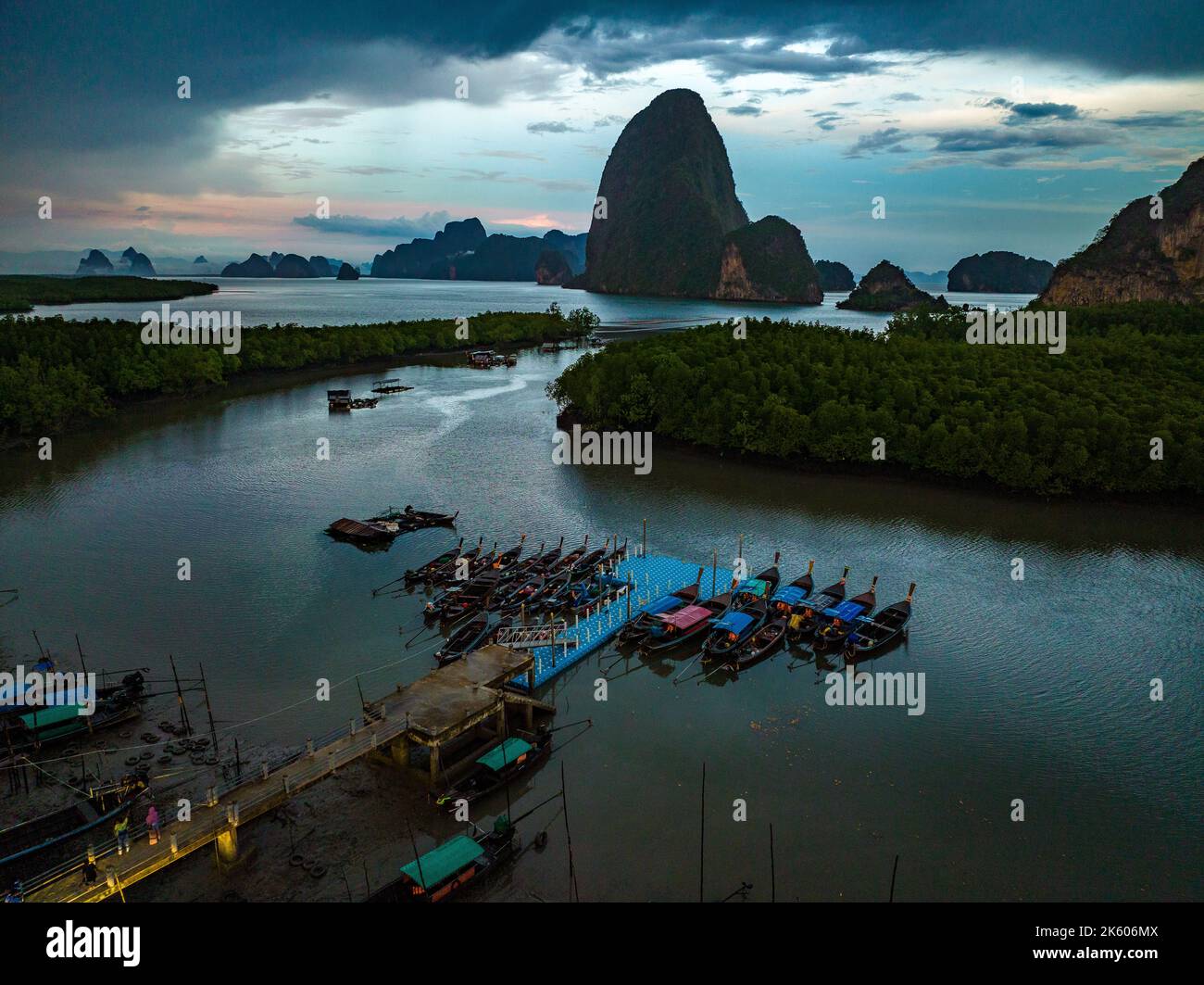 Aerial view of Samet Nangshe Viewpoint at sunset during rainy season ...