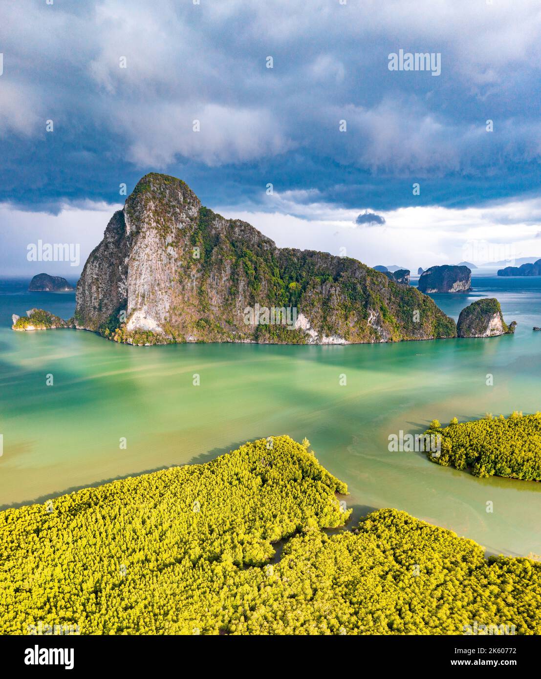Aerial view of Samet Nangshe Viewpoint at sunset during rainy season ...