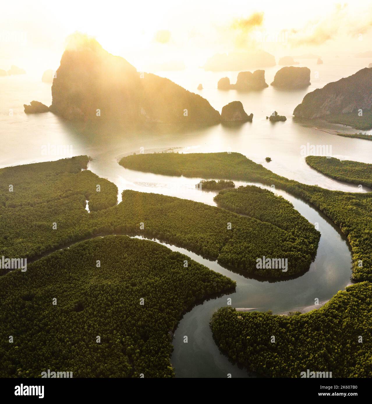 Aerial view of Samet Nangshe Viewpoint at sunset during rainy season ...