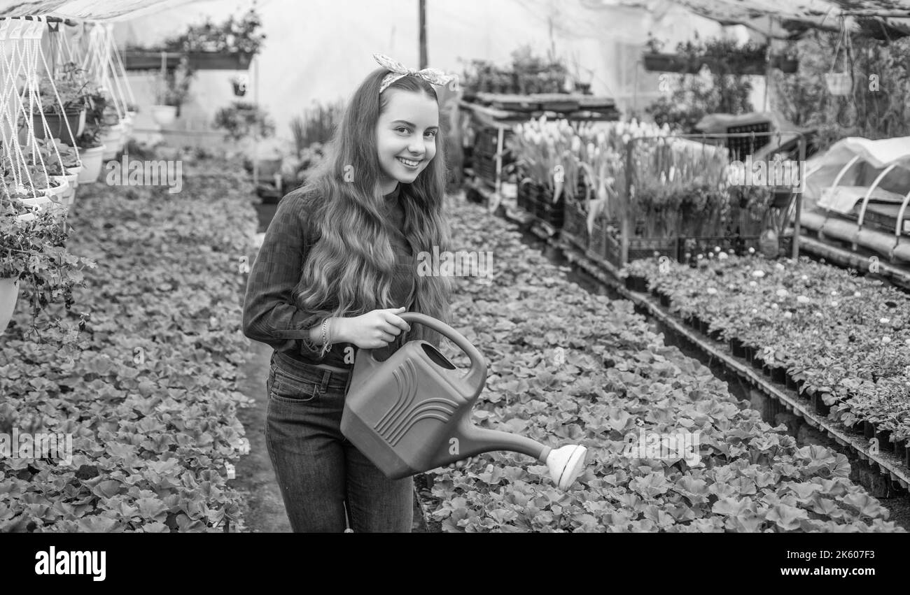 summer farm. horticulture. gardening activity for kid. happy teen girl ...