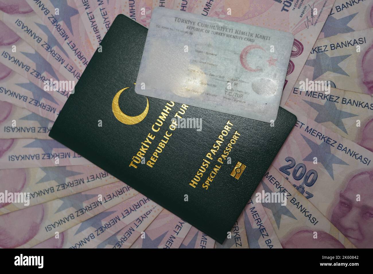 passport with Turkey and Turkish currency, passport and Turkey Identity ...