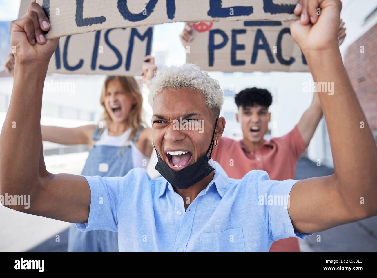 A youth protest for peace, freedom and people support the demand for ...