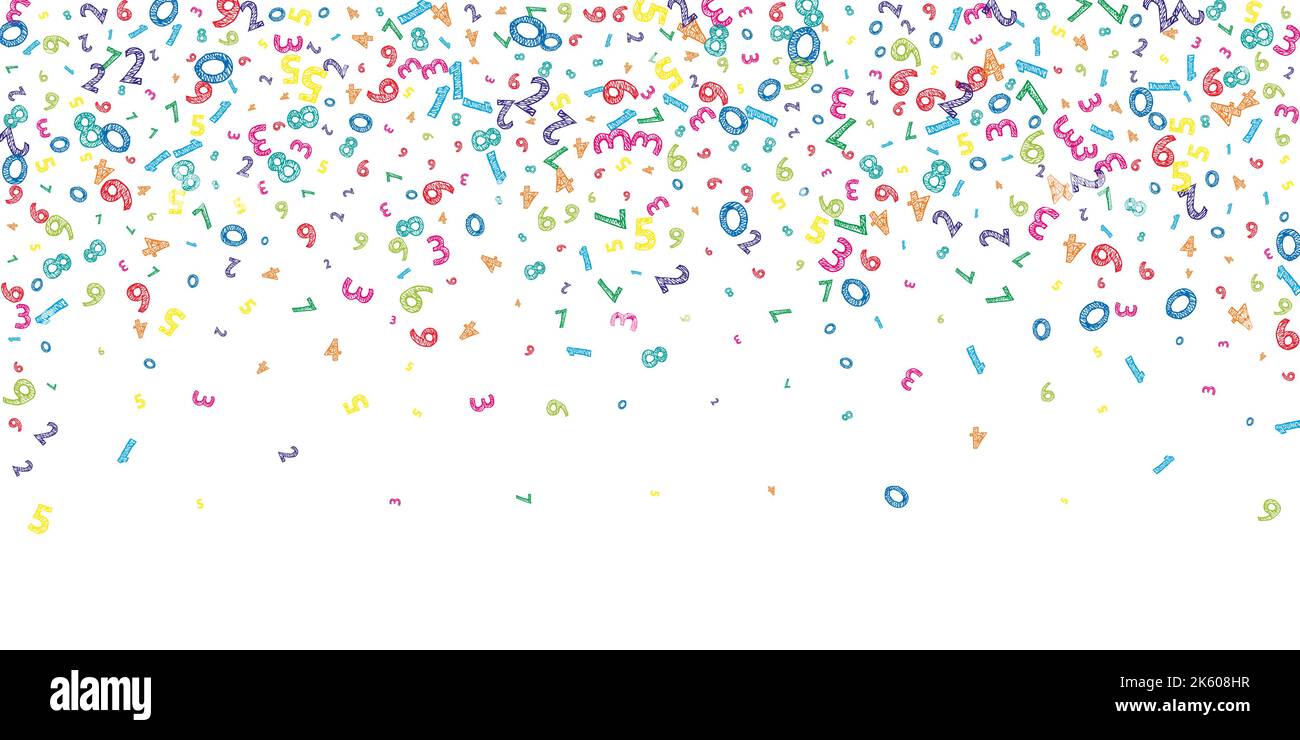 Falling colorful messy numbers. Math study concept with flying digits ...