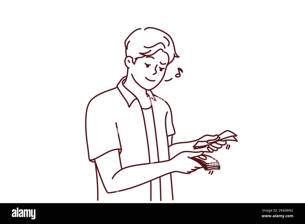 Happy young man counting money in hands. Smiling guy with dollar ...