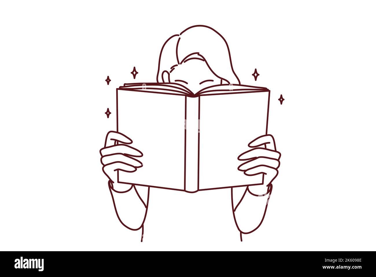 Young woman with book enjoy reading. Engaged girl with textbook lost in ...